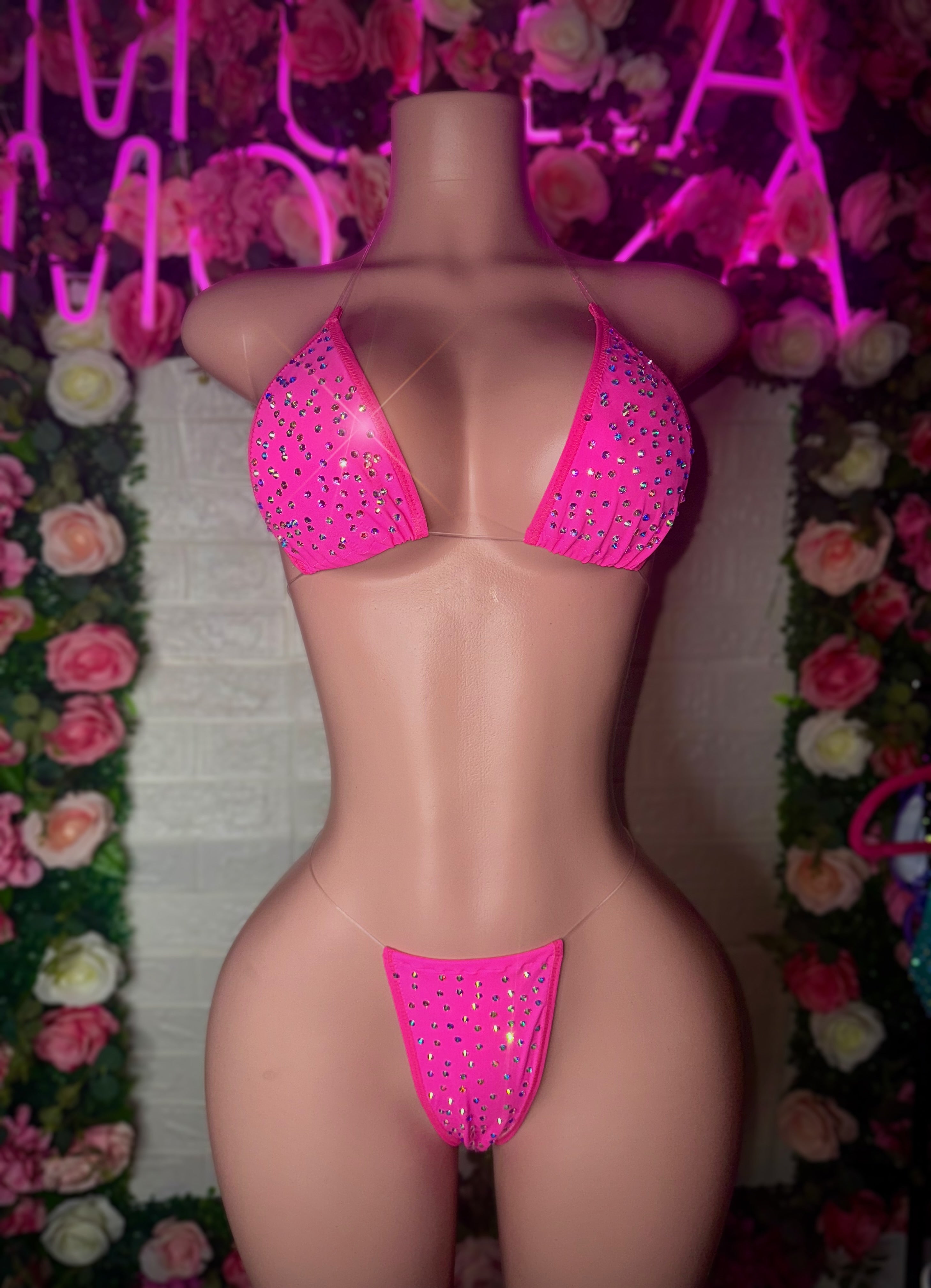 VENUS - Neon Pink Rhinestone Bikini – Mula Mozza